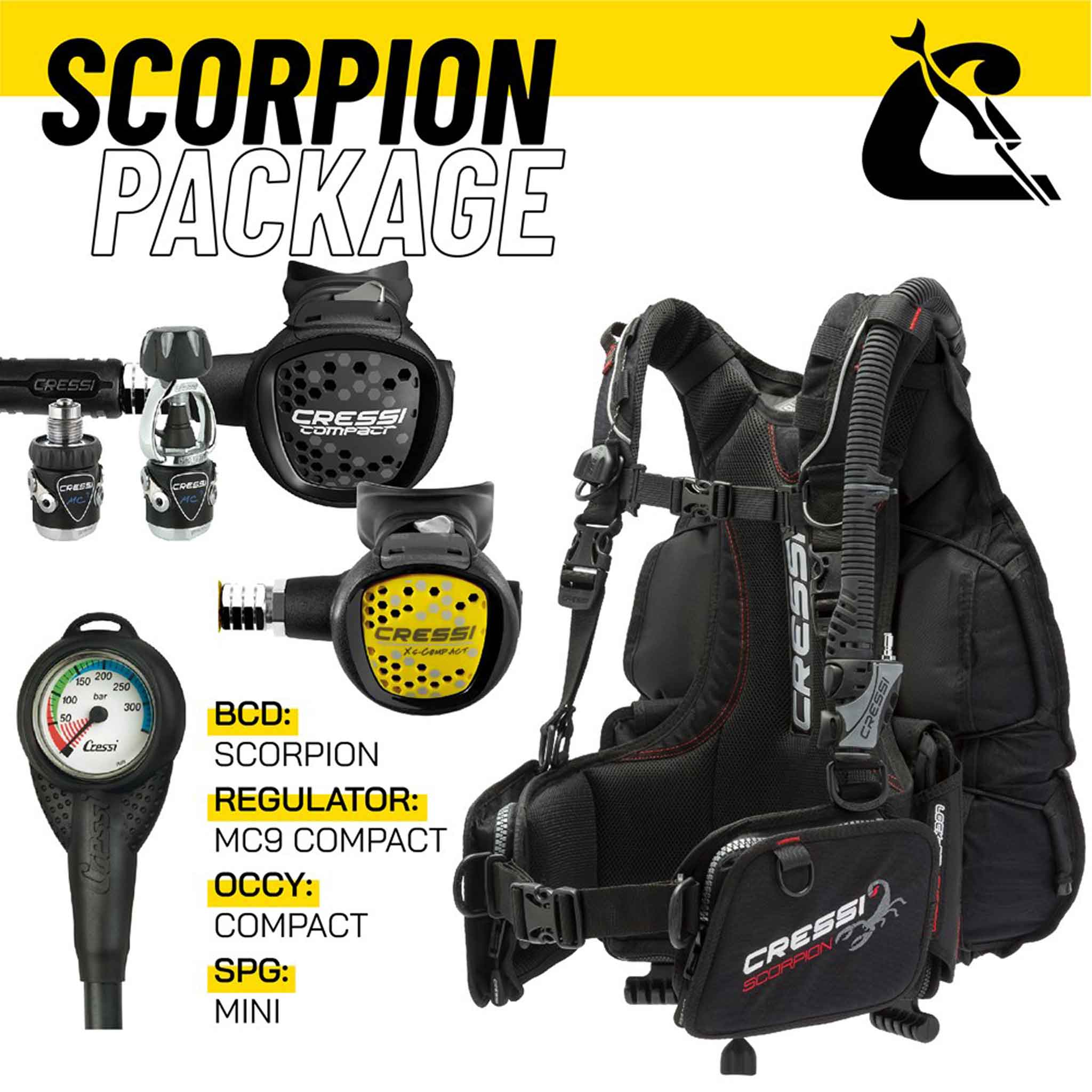 Cressi Scorpion MC9 Compact Package | Dive Gear Australia