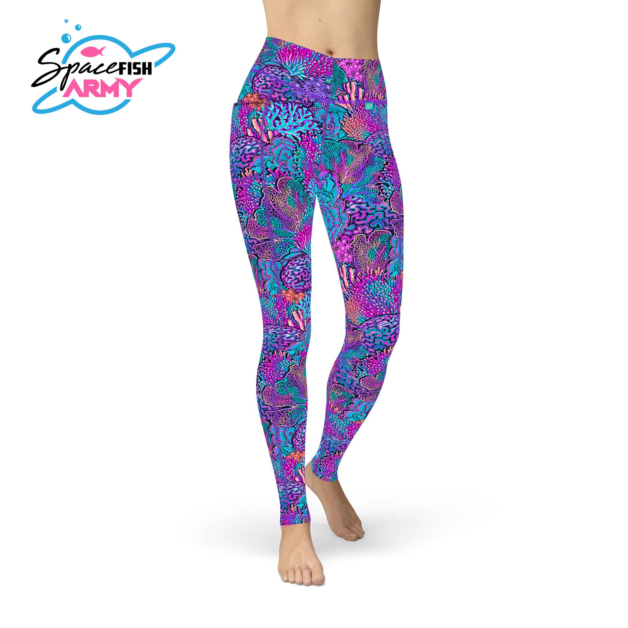 Spacefish Army Coral Kaleidoscope Contour Leggings | Dive Gear Australia
