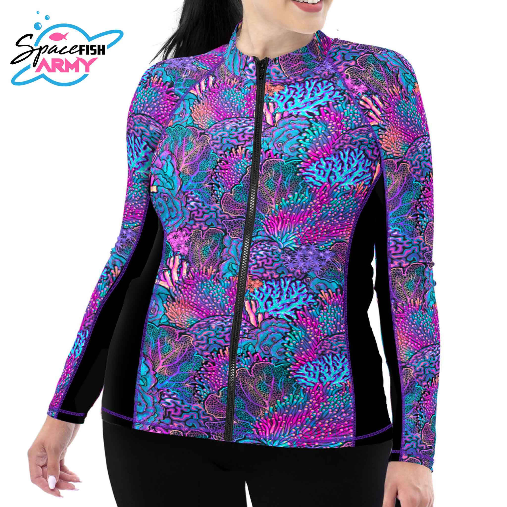 Spacefish Army Plus Size Full-Zip Coral Kaleidoscope Rash Guard | Dive Gear Australia