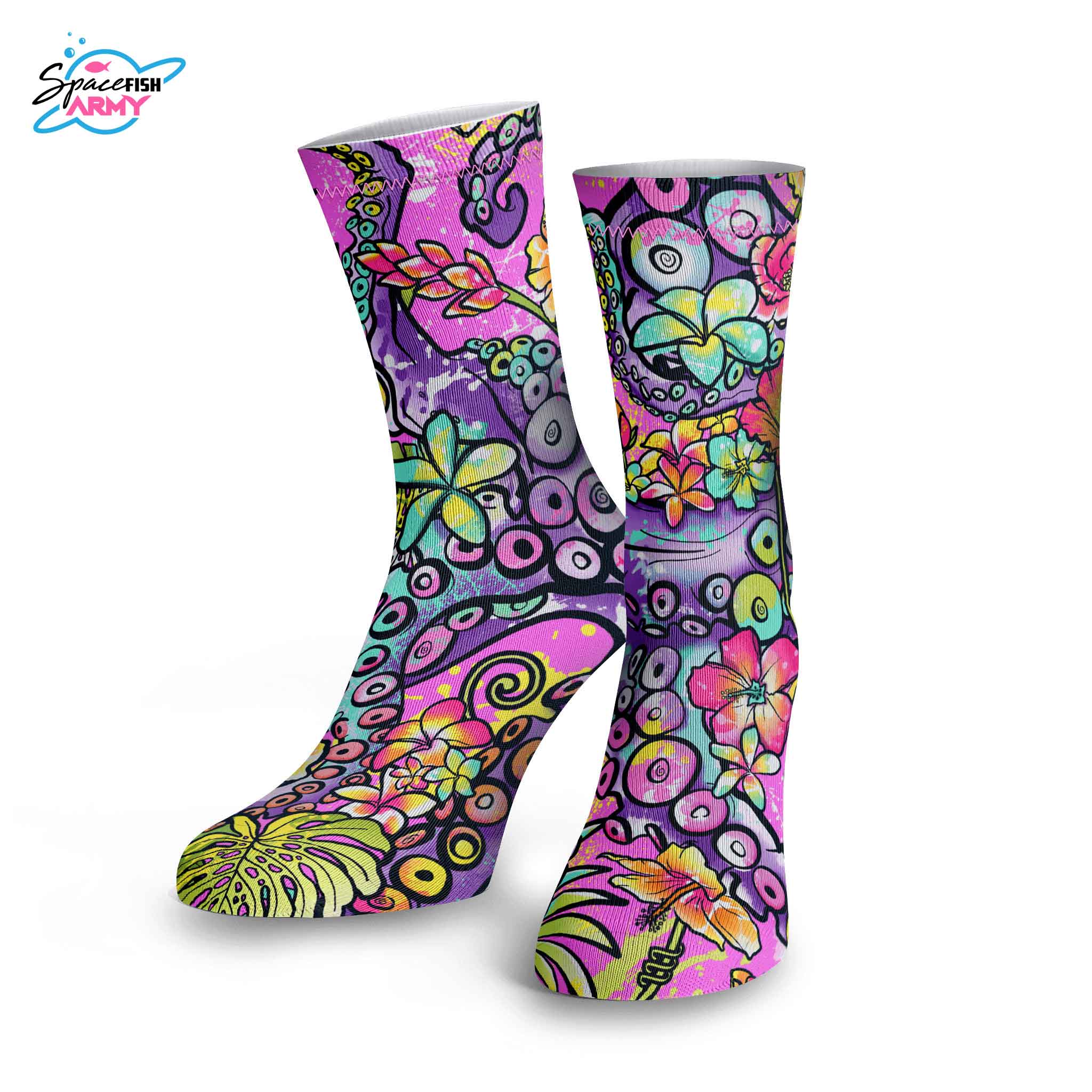 Spacefish Army Eco-friendly Octofloral Splatterparty Dive Socks | Dive Gear Australia
