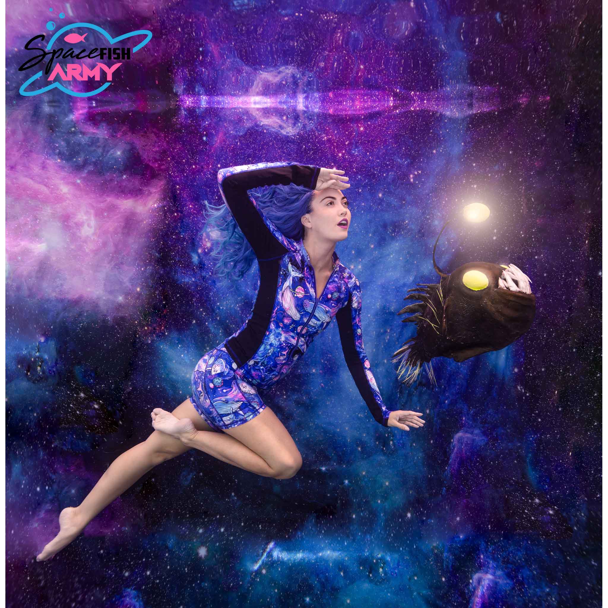 Spacefish Army Full-Zip Cosmic Whale Rash Guard | Dive Gear Australia