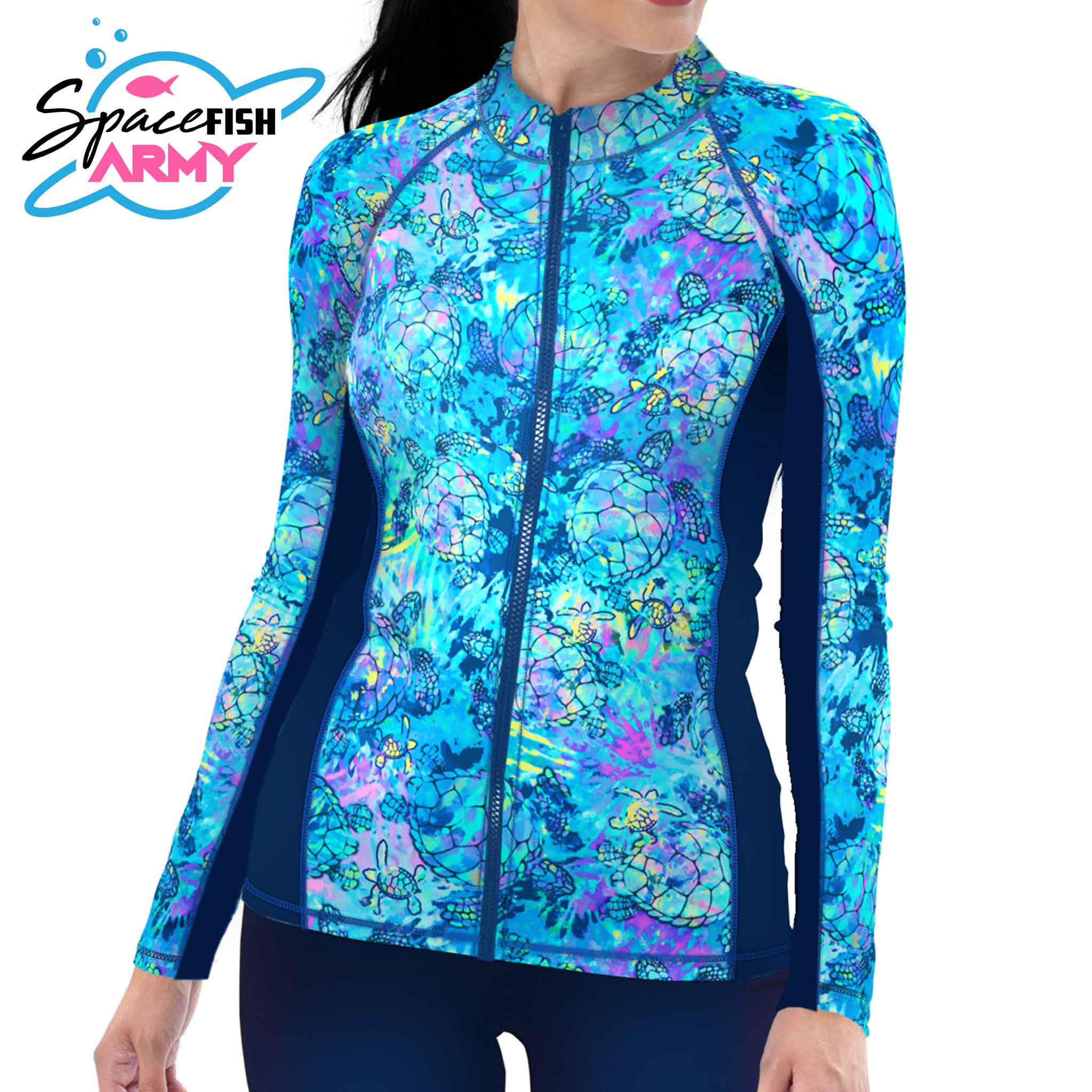 Spacefish Army Full-Zip Up Turtle Tie Dye Rash Guard | Dive Gear Australia