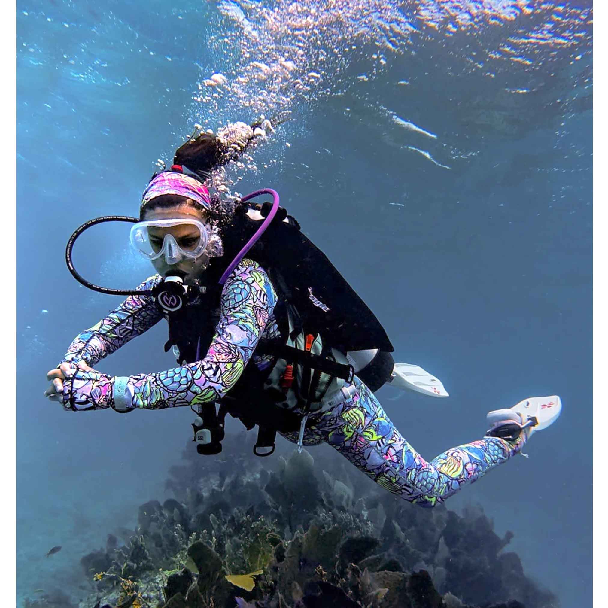 Spacefish Army Full-Zip Up Neon Fish Frenzy Rash Guard | Dive Gear Australia