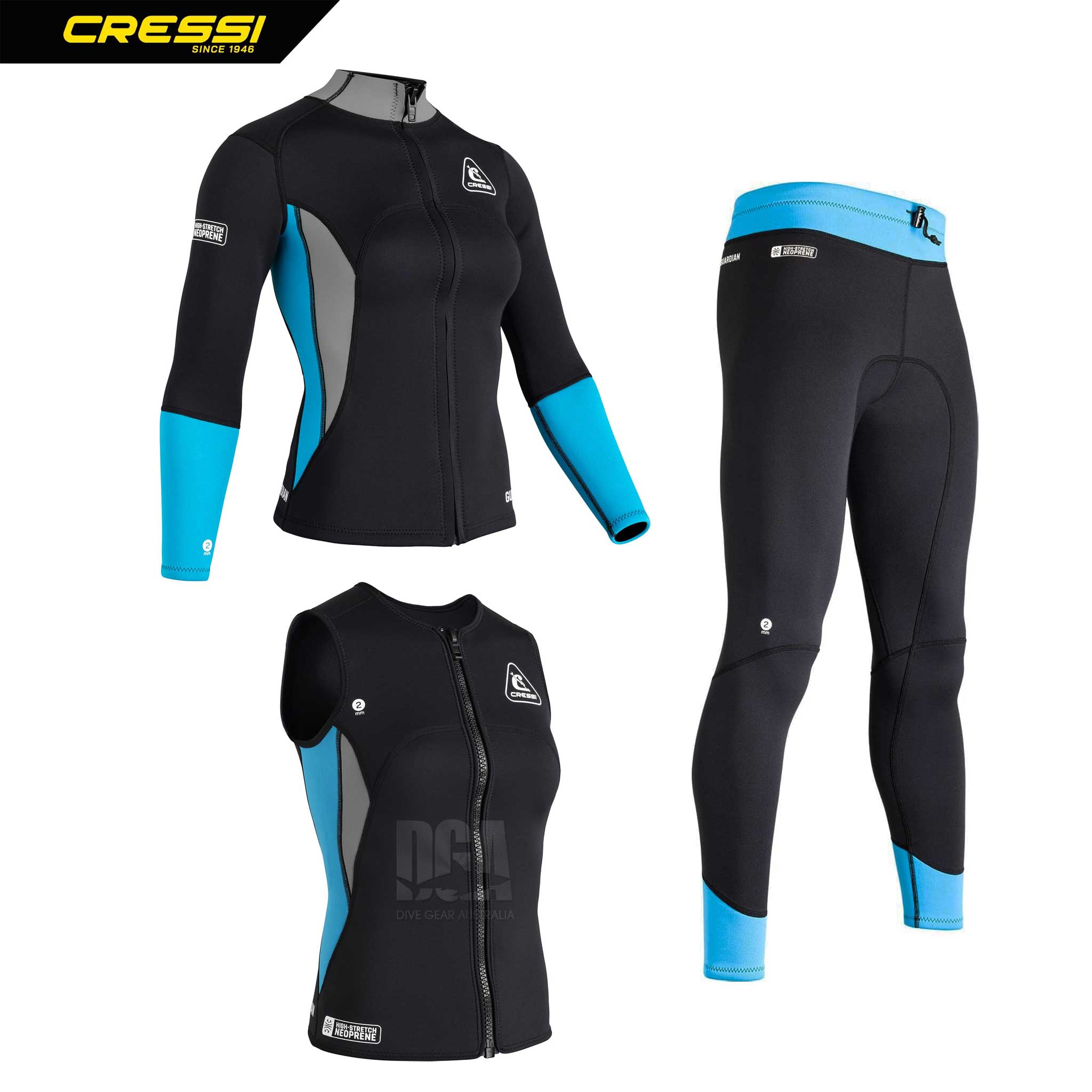 Cressi Guardian 2mm Wetsuit Set Female / Top / Pants / Vest | Dive Gear ...