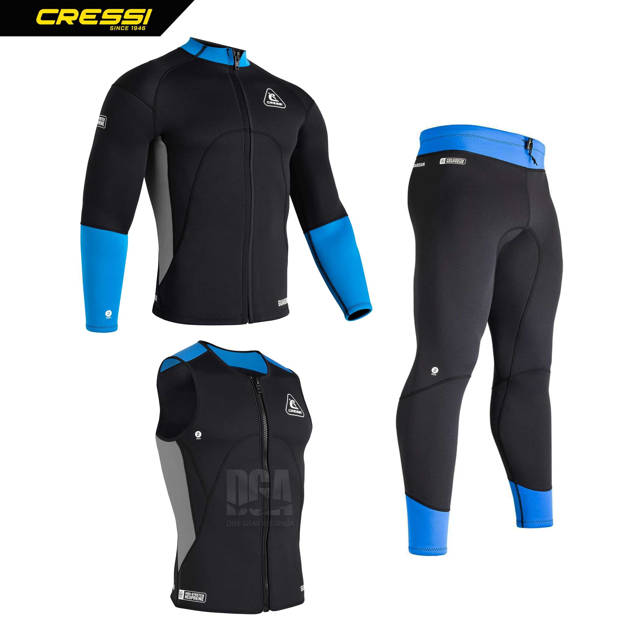 Cressi Guardian 2mm Wetsuit Set Male / Top / Pants / Vest | Dive Gear ...