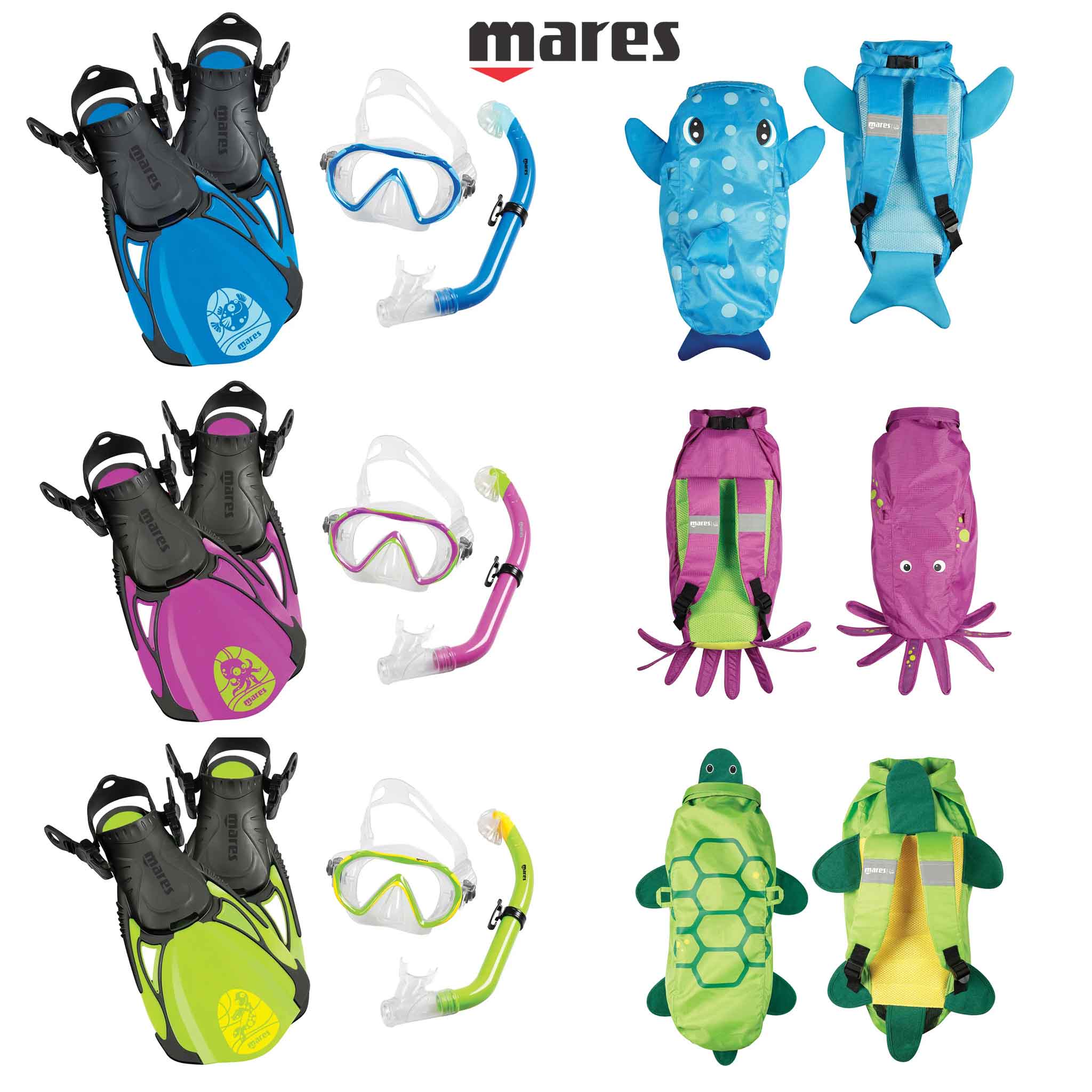 Mares Sea Pals Kids Snorkelling Set With Amazing Dry Back Pack (4-10yr ...
