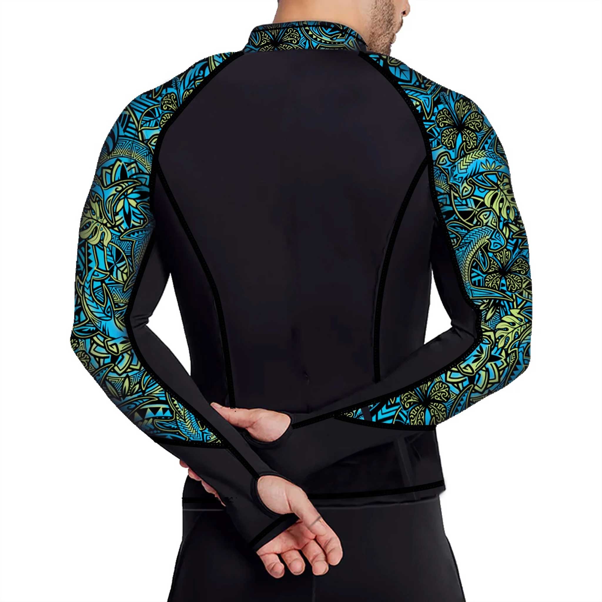 Spacefish Army Men's Full Zip Hammerhead Hibiscus Rash Guard | Dive ...